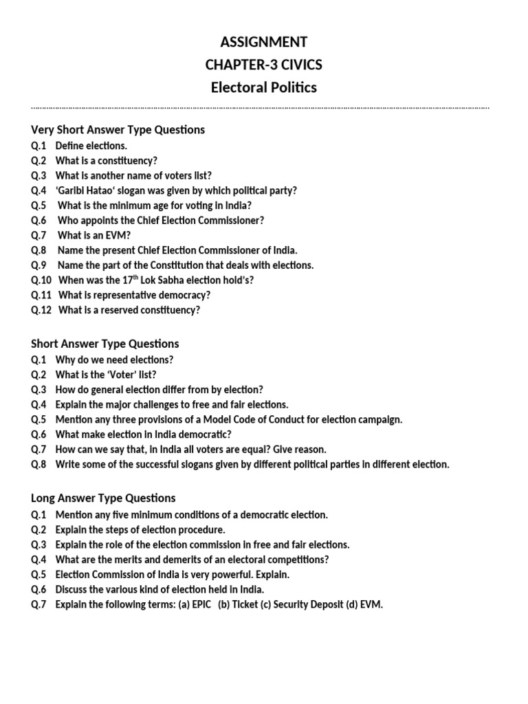 Civics Assignment: Electoral Politics Overview | PDF