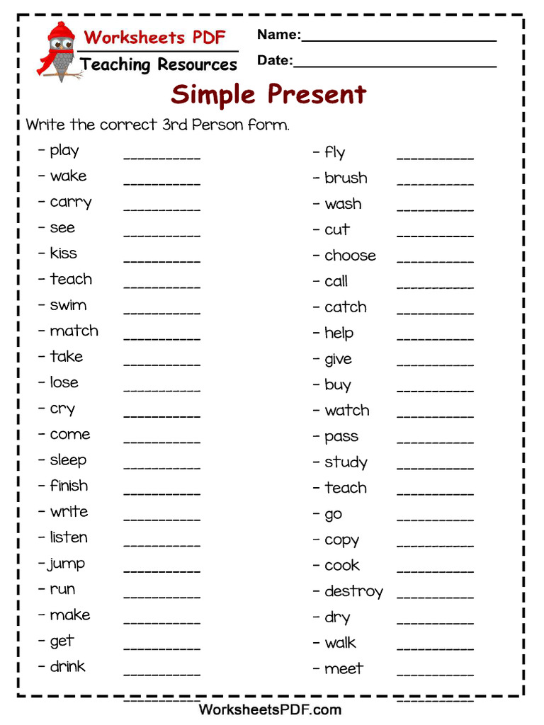 Write The Verbs in The Third Person Singular Compressed | PDF ...