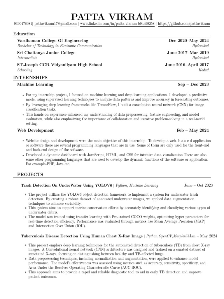vikram resume fresher2 | PDF | Deep Learning | Machine Learning