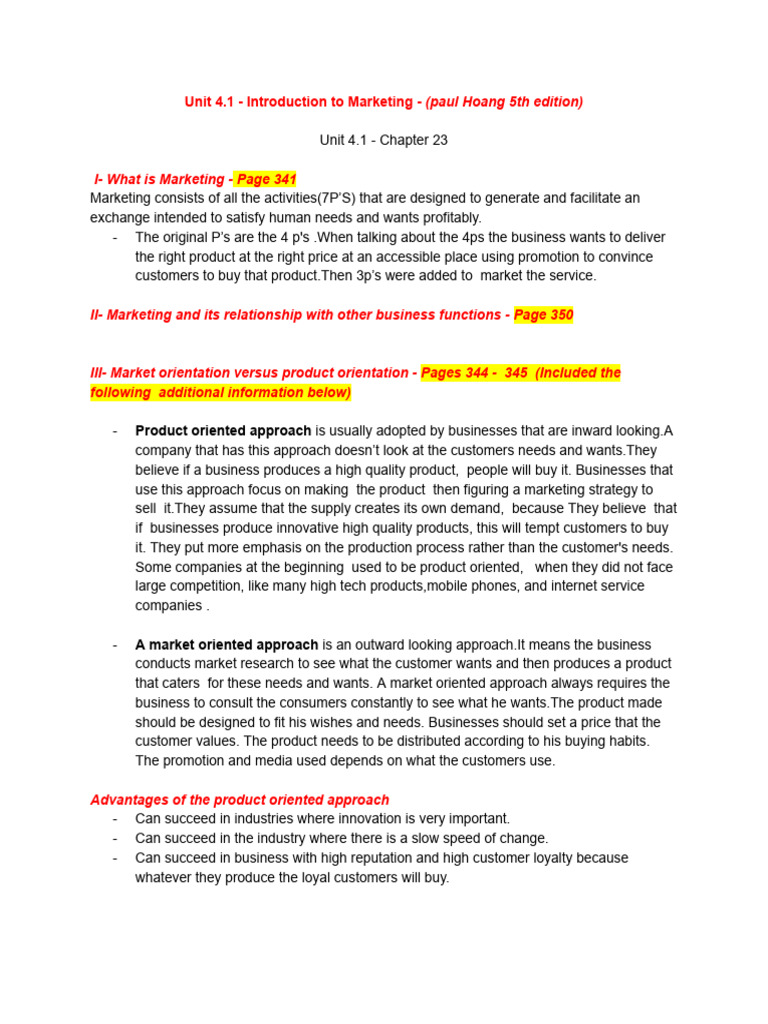 Gr. 11 IB Unit 4.1 - Introduction To Marketing - Outline and Resources - Schoology | PDF ...