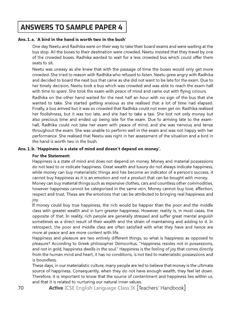 Answers To Unsolved Sample Paper Class 9 | PDF