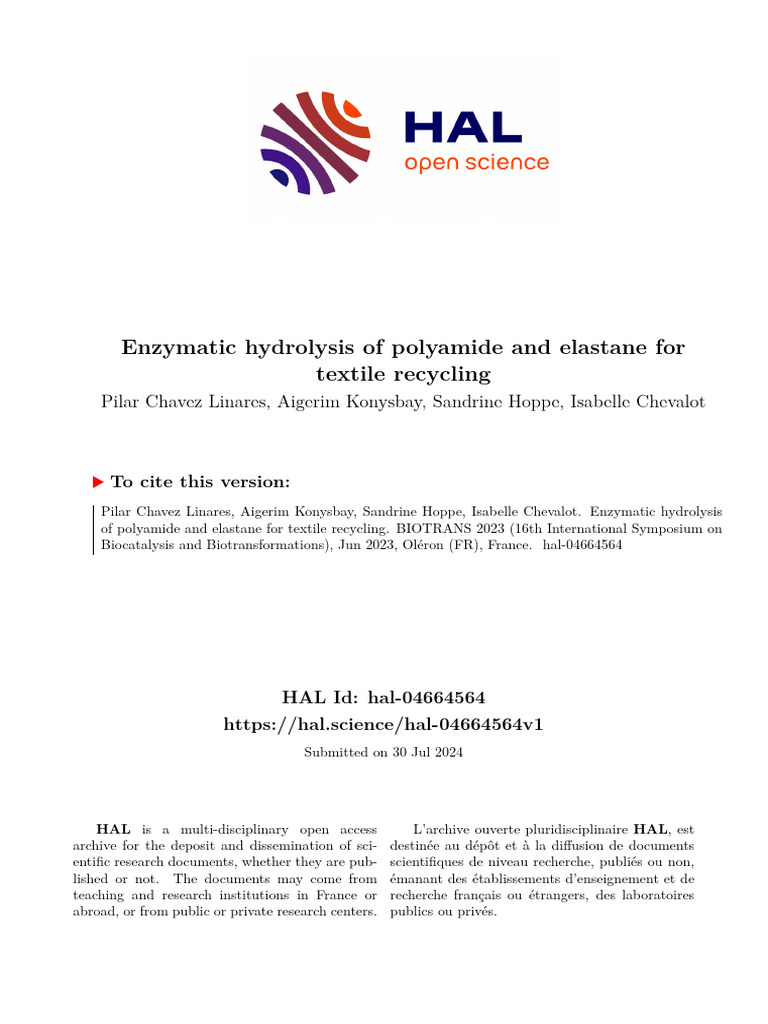 Enzymatic Hydrolysis of Polyamide and Elastane For Textile | PDF ...