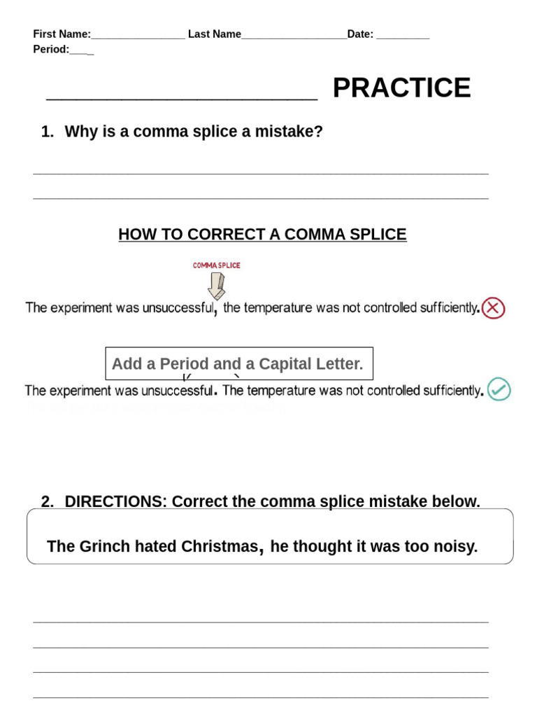 A Now Work Correcting A Comma Splice | PDF | Christmas | Christmas Fiction