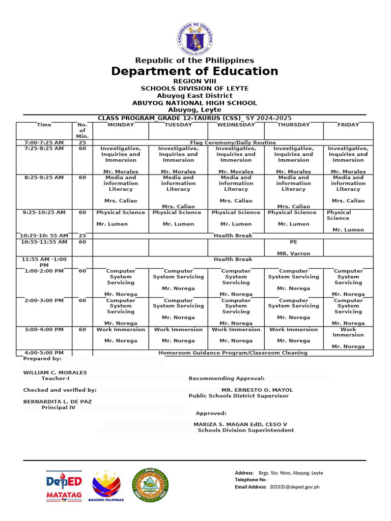 2ndsem CALIAO - CLASS PROGRAM | PDF