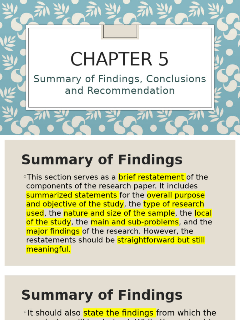 Chapter-5-Summary-of-Findings-Conclusions-and-Recommendation (1) | PDF ...