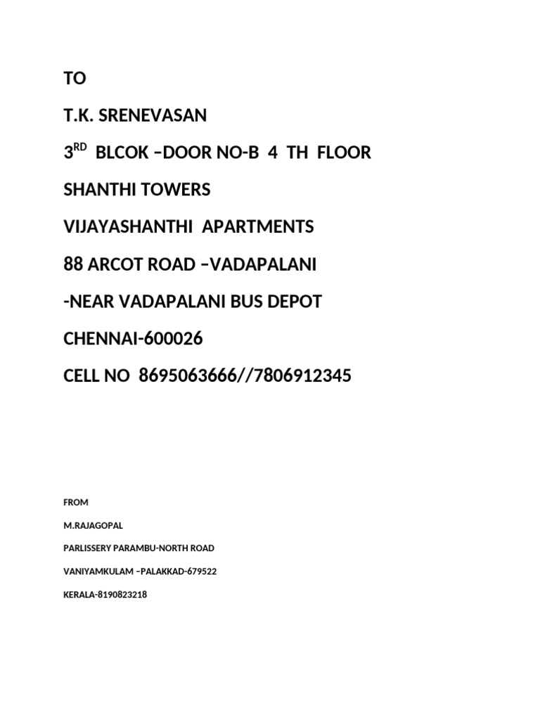 Chennai Address | PDF