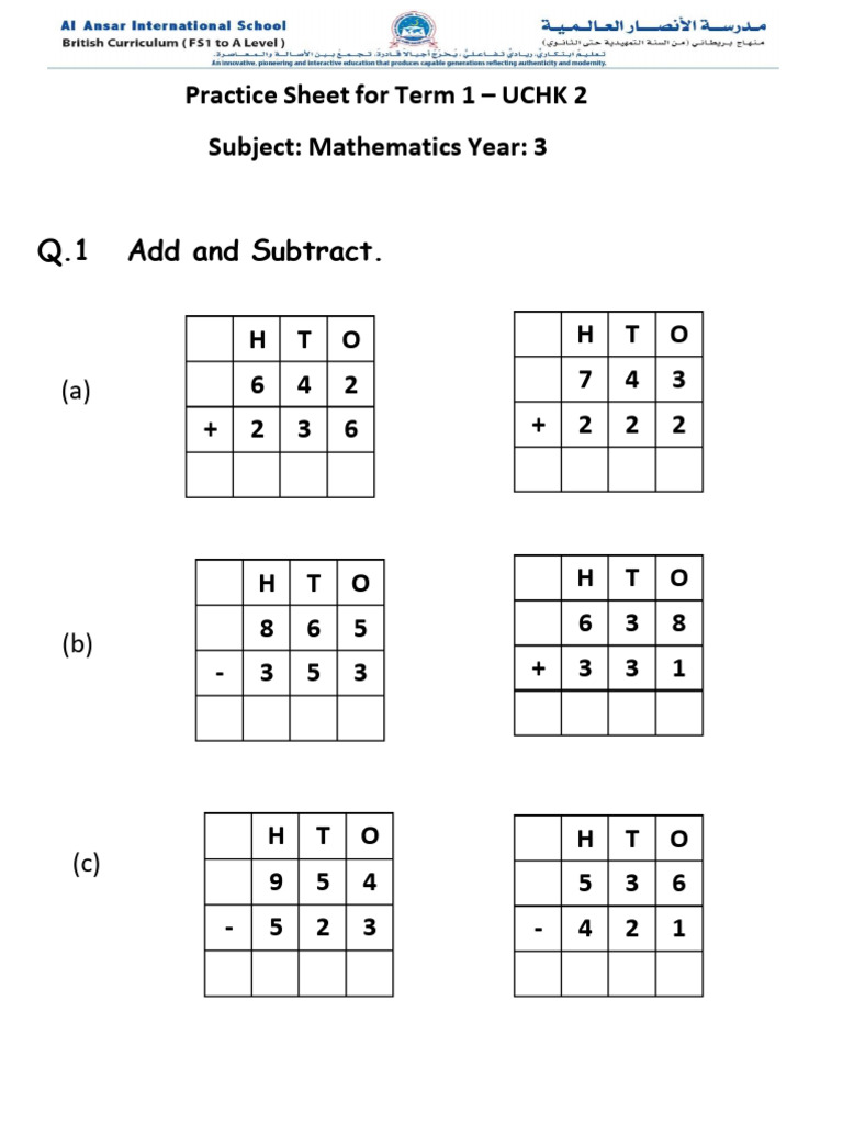 Yr3-Math UHCK2-T1-Practice Sheet | PDF | Polytopes | Mathematics