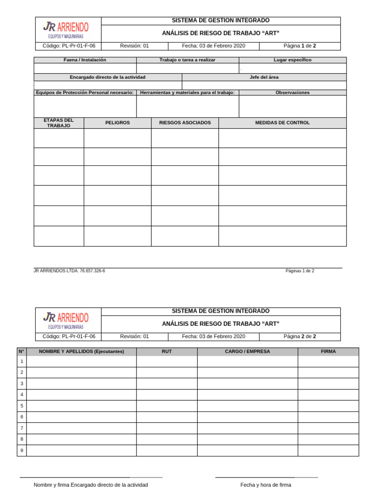 Análisis de Riesgos de Trabajo Rev. 03 | PDF