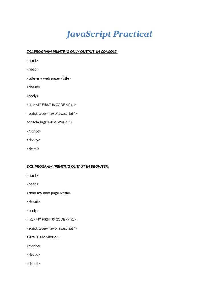 JAVA SCRIPT PRACTICAL | PDF | Java Script | World Wide Web JAVA SCRIPT PRACTICAL | PDF | Java Script | World Wide Web