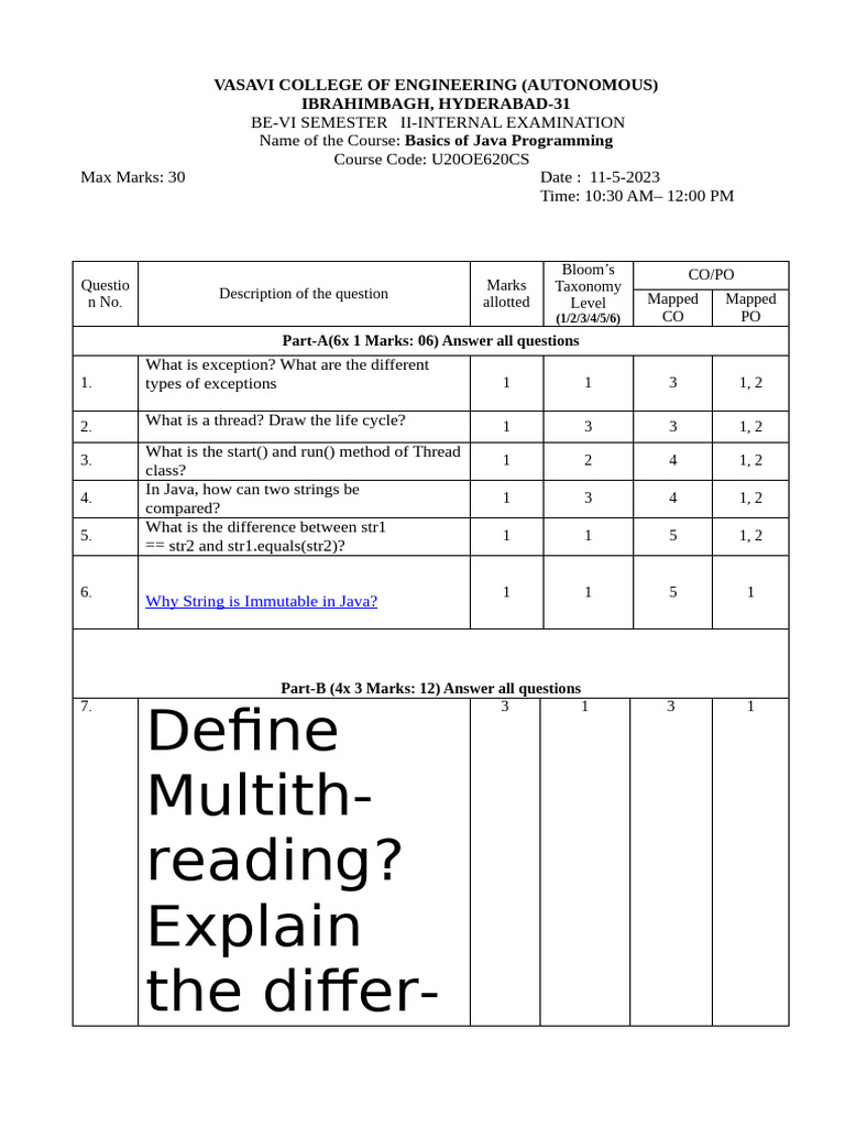 Bjp-Ii-Internal - QP - Set 1 | PDF | Thread (Computing) | Concurrent Computing