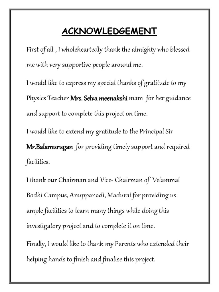 Project Acknowledgements and Thanks | PDF