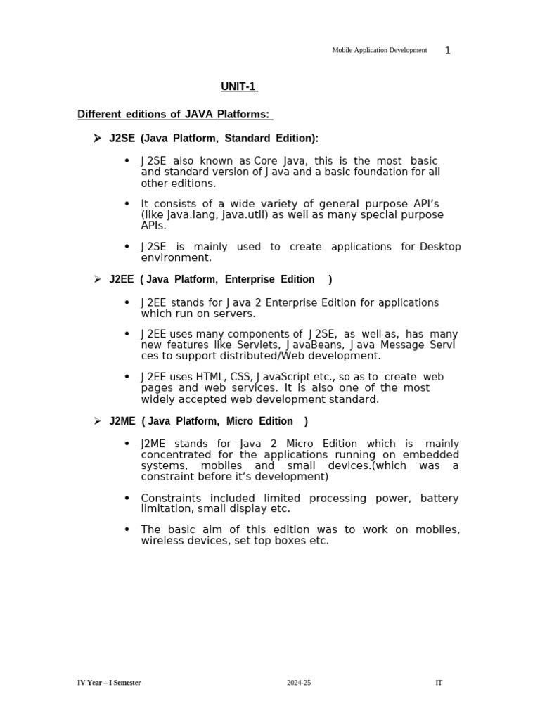 Unit 1 Mobile Application Development | PDF | Java (Programming Language) | Software