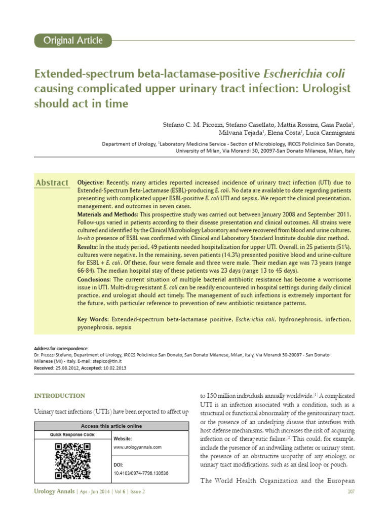 ESBL POSITIVE E COLI | PDF | Sepsis | Urinary Tract Infection