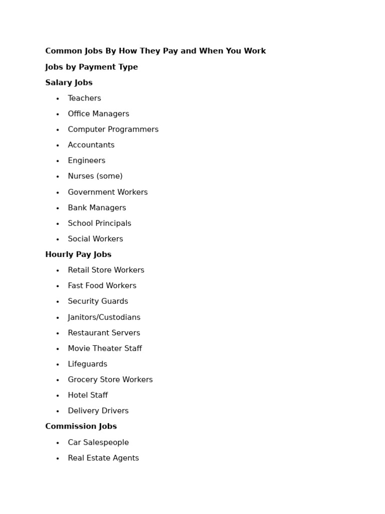 Job Types by Pay and Schedule | PDF