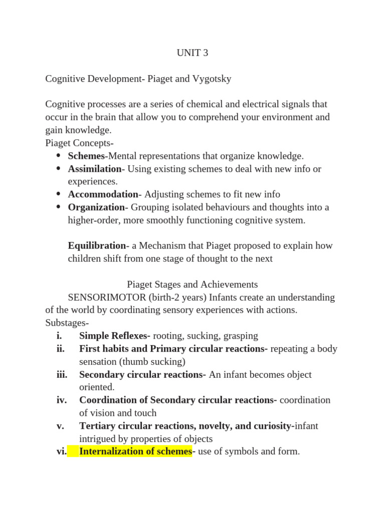 Unit 3 Notes | PDF | Thought | Child Development