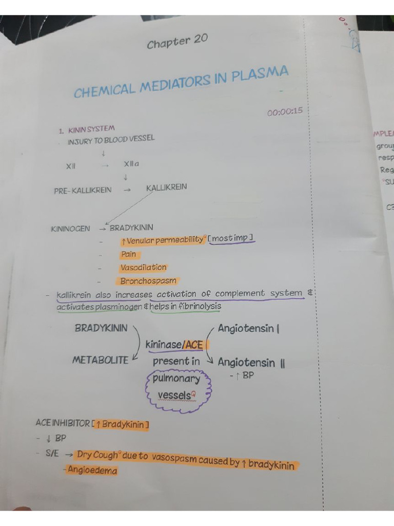 Kinin System ( Chemical Mediator in Plasma) | PDF