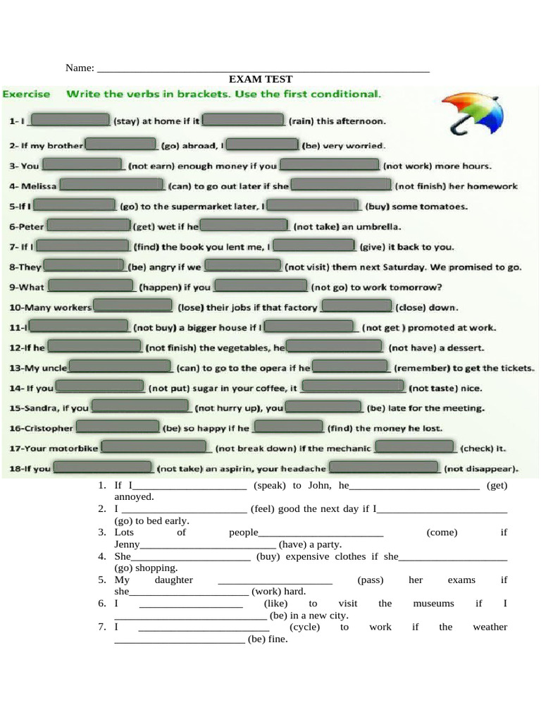 Exam Test The First Conditional Pdf