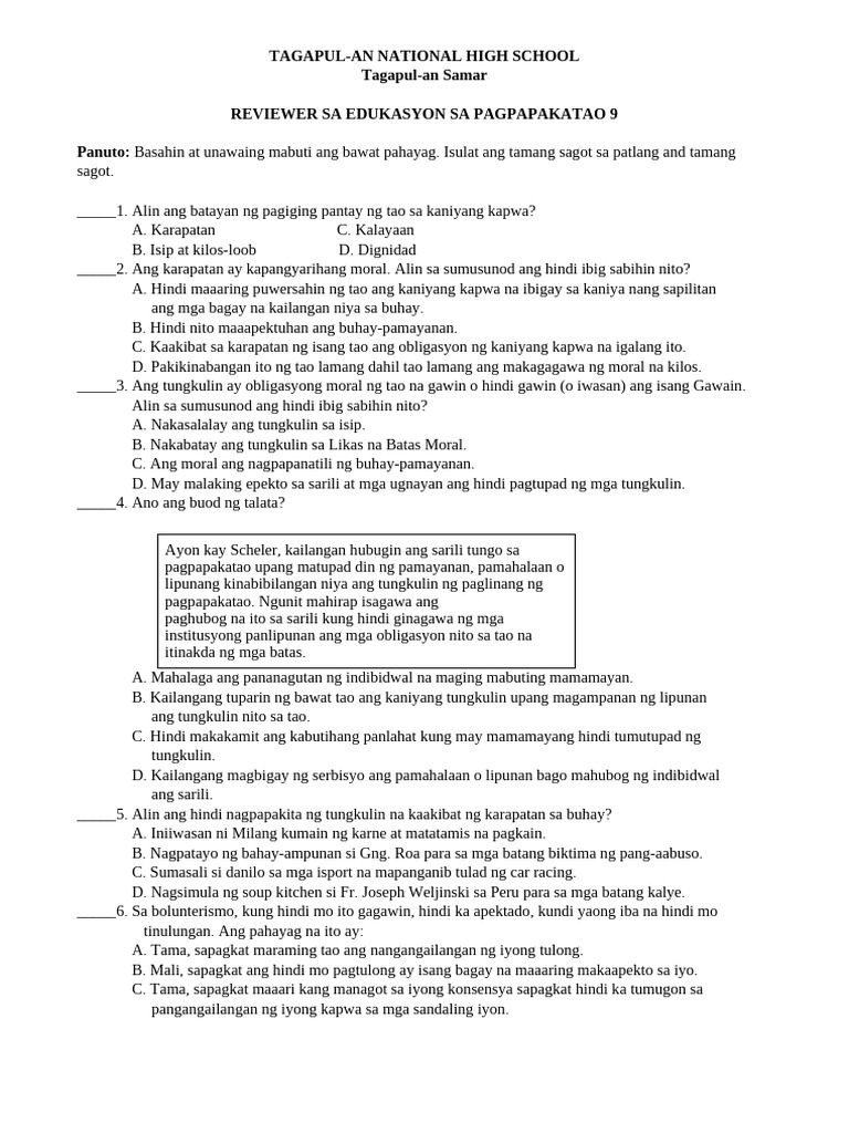 Esp 9 Reviewer | PDF