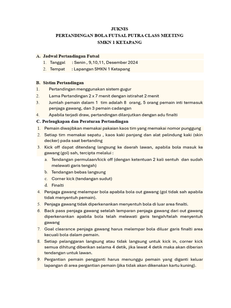 Juknis Bola Futsal | PDF