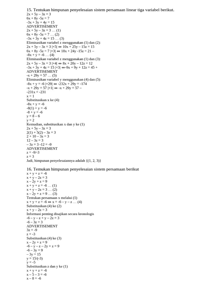 Kumpulan Soal Matematika Linear 15-17 | PDF