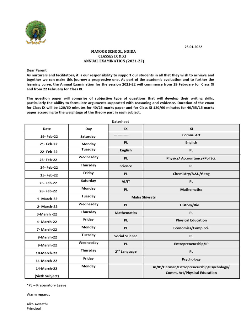 20212022___Annual_Exam_Date_sheet__FINAL__docxgetlua.com_1 | PDF | Science | Cognition