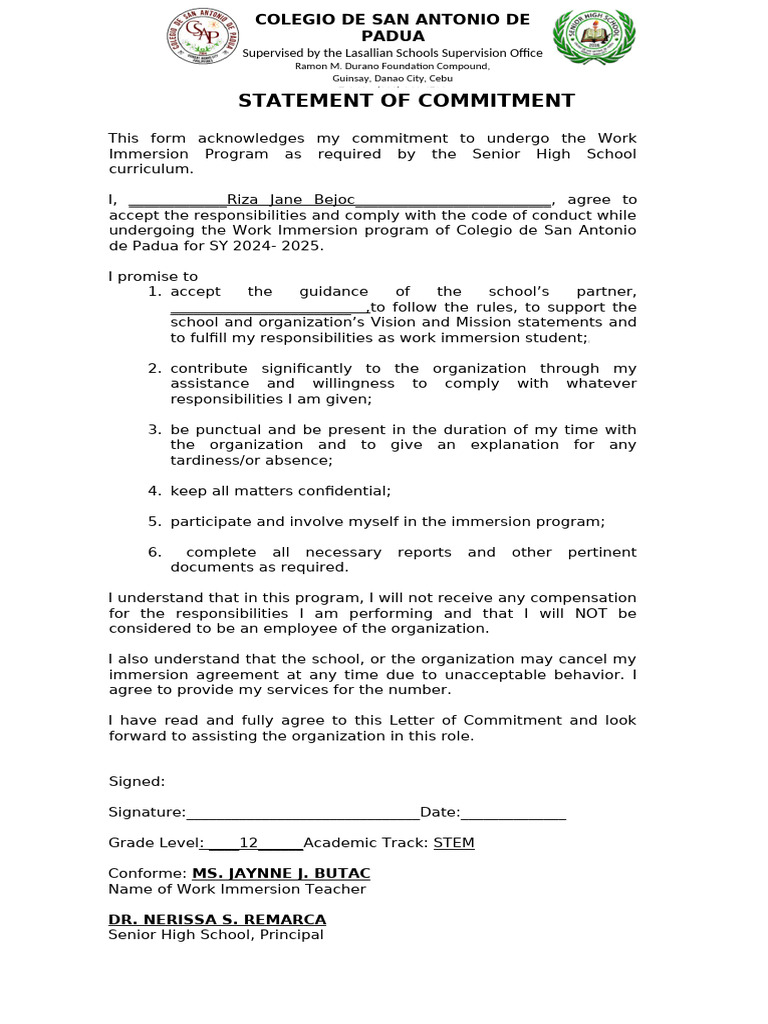 Statement of Commitment | PDF