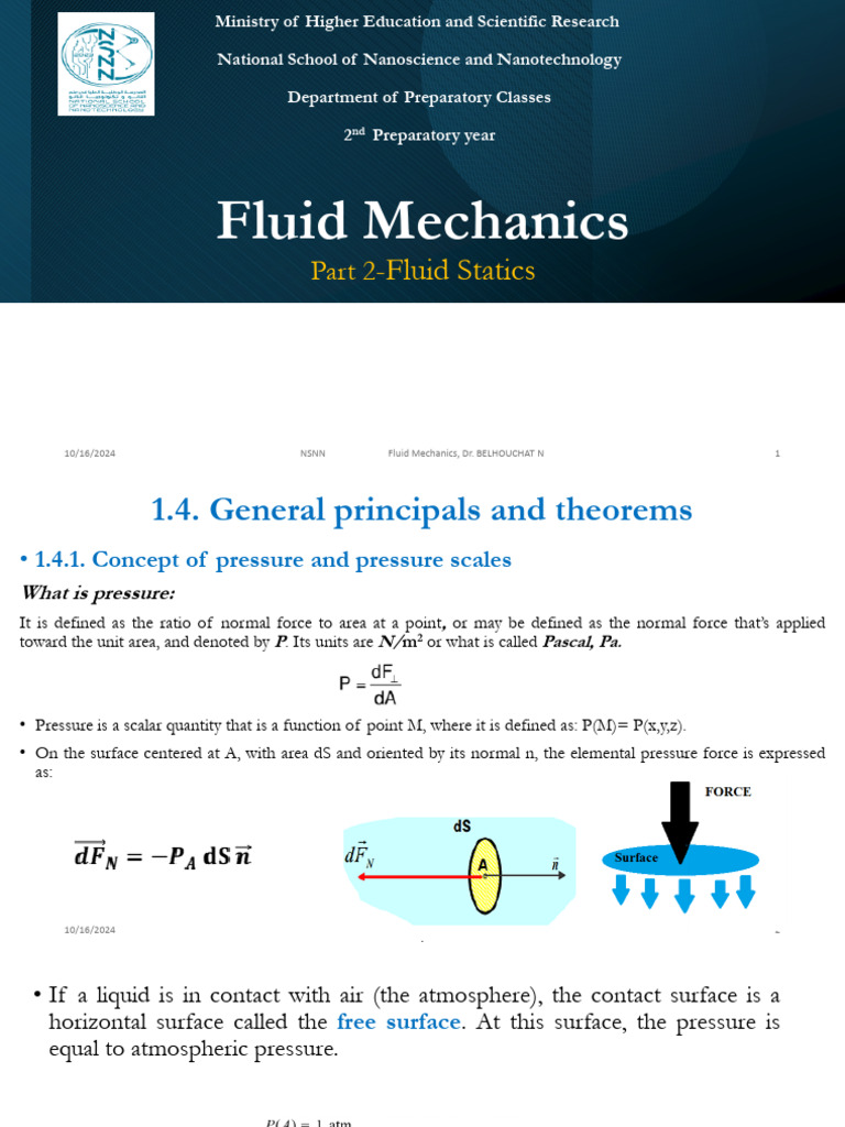 FM Lecture Fluid Statics 2024-2025 | PDF | Pressure | Soft Matter