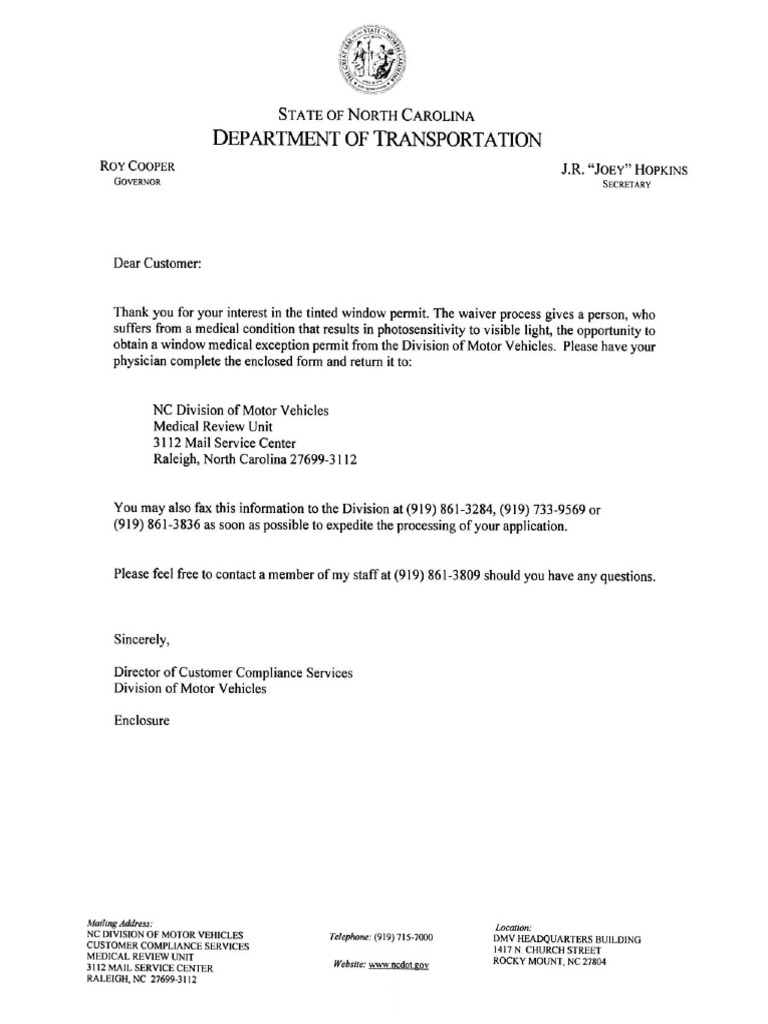 Tinted Window Waiver | PDF