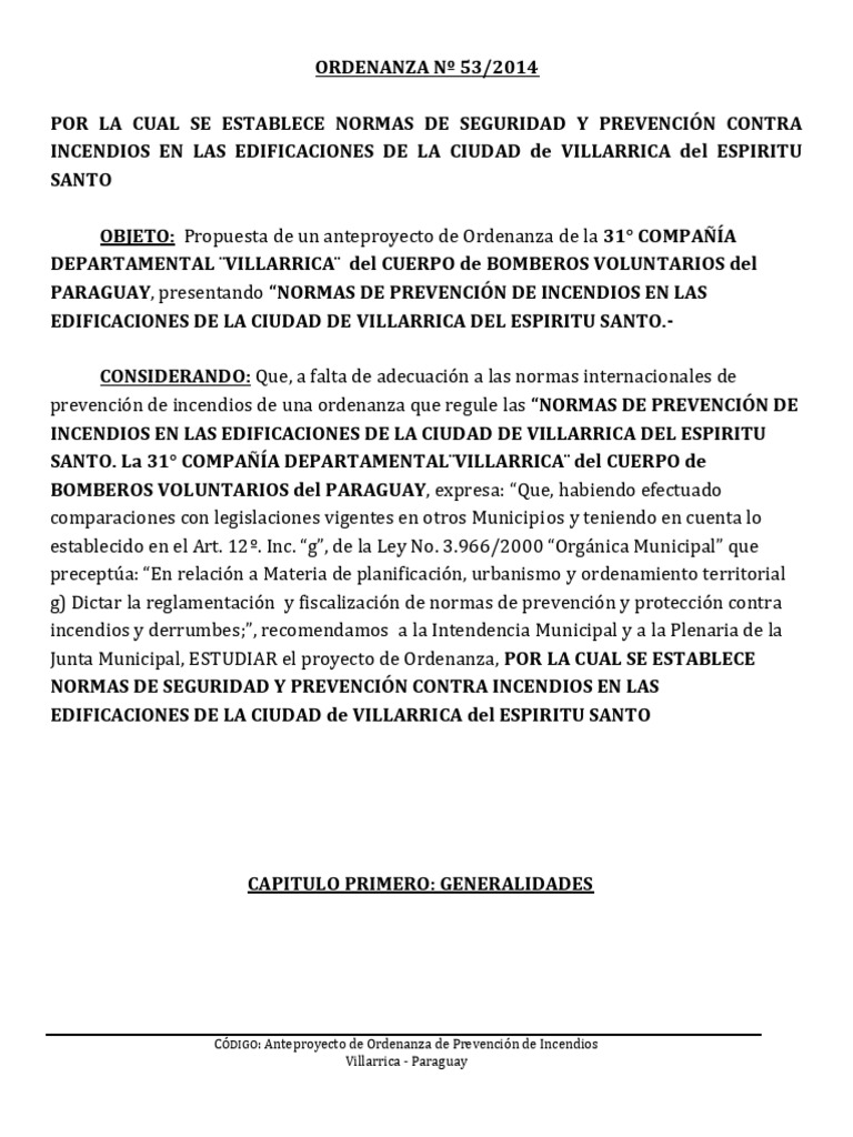 Ordenanza de Prevencion Contra Incendios, Villarrica, Paraguay | PDF | Escalera | edificio