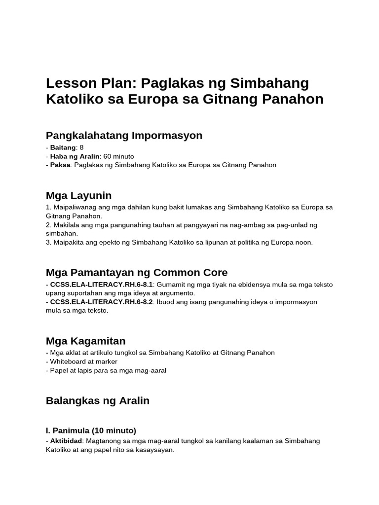 Grade Level 8 - Lesson Plan (3) | PDF