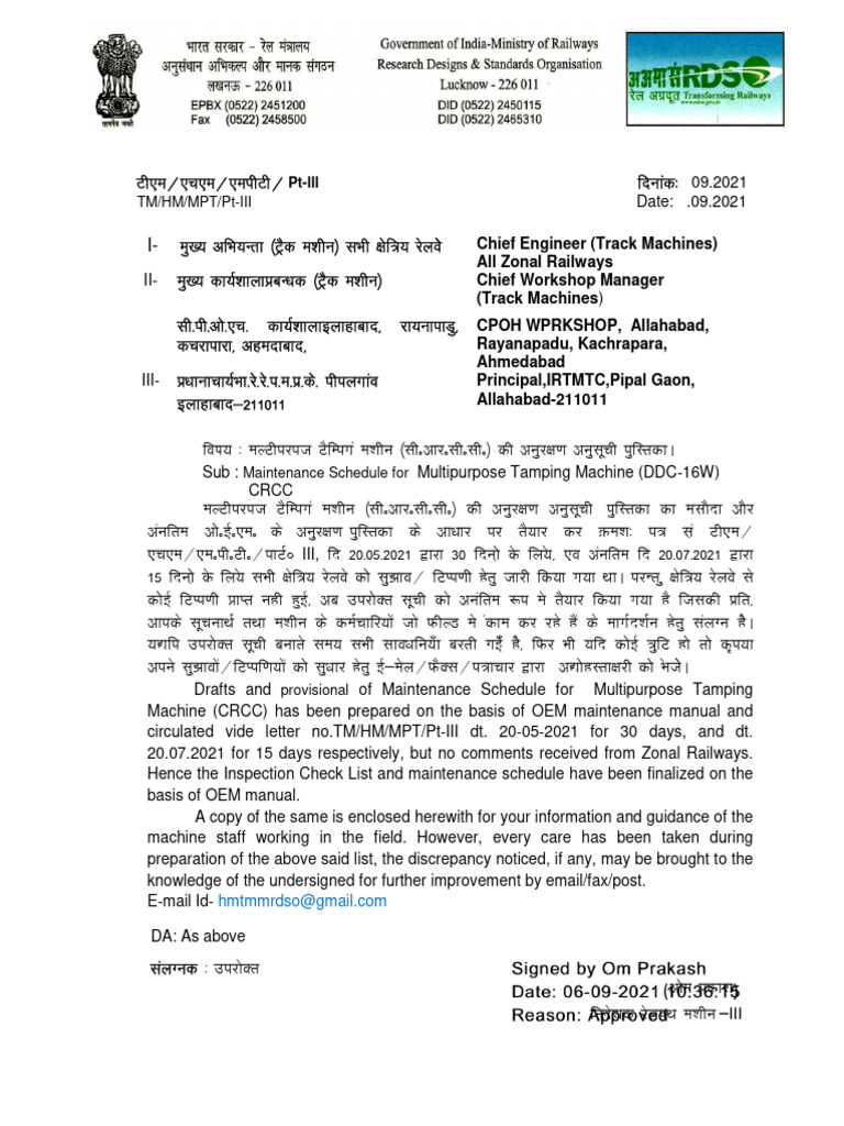 Maintenance Schedule Manual For MPT (CRCC) | PDF | Manufactured Goods ...