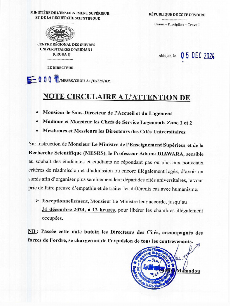 Note Circulaire Corrigee | PDF