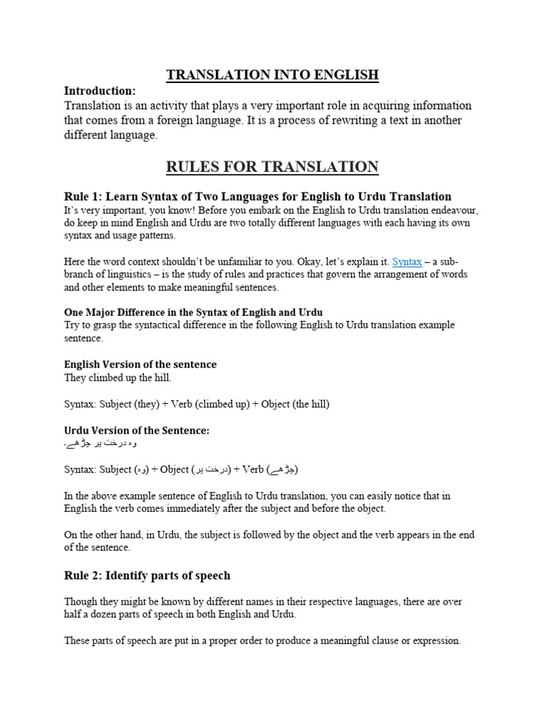Translation Into English | PDF | English Language | Syntax