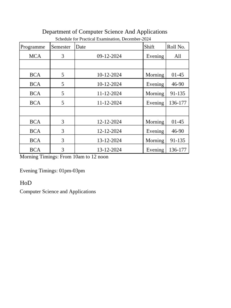 Schedule for DCSA_PracticalExam2024 Updated | PDF