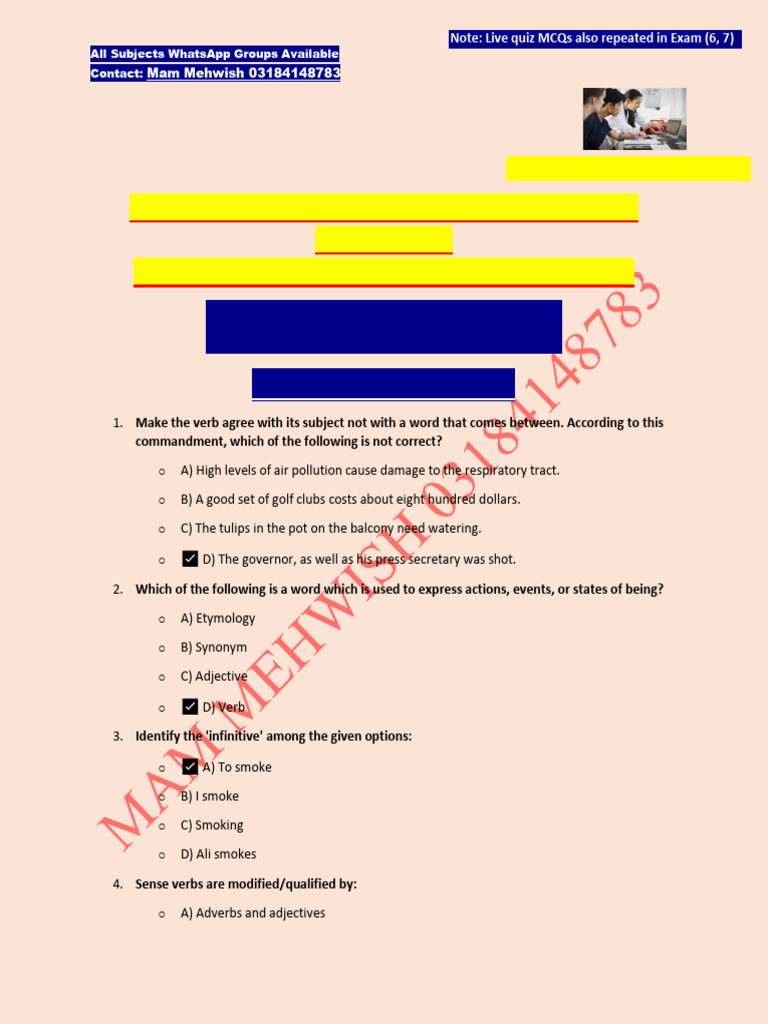 MCM310 MCQs Mids 2024 Mam Mehwish-2 | PDF | Verb | Adjective