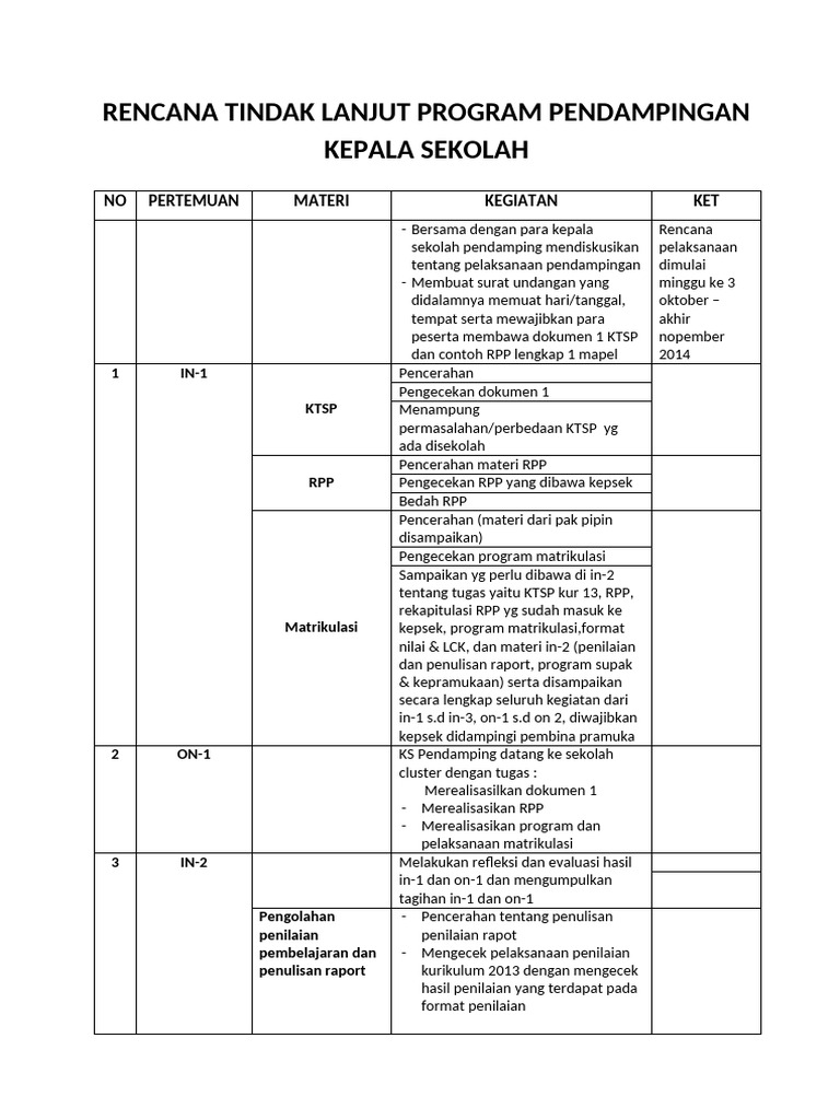 RENCANA TINDAK LANJUT PROGRAM PENDAMPINGAN YASMIN | PDF