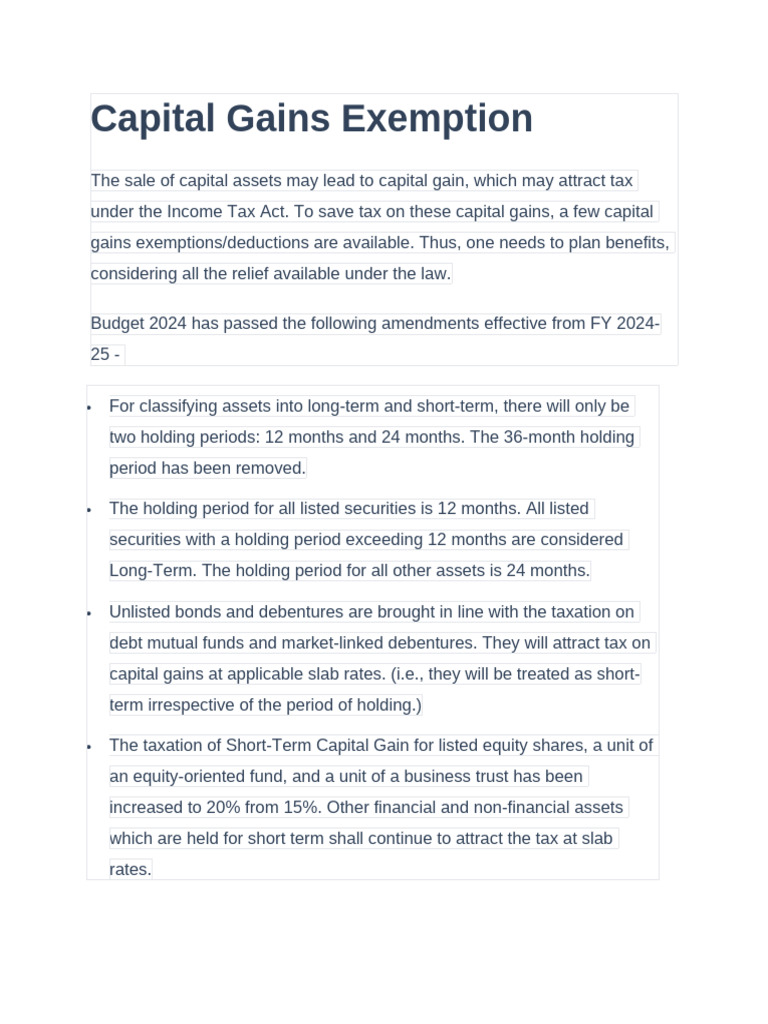 Capital Gains Exemption and amendments | PDF | Capital Gain | Capital ...