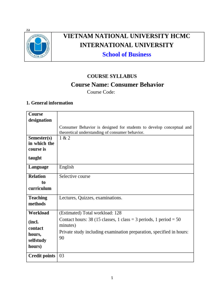 Syllabus ACBSP - Consumer Behavior | PDF | Behavior | Consumer Behaviour