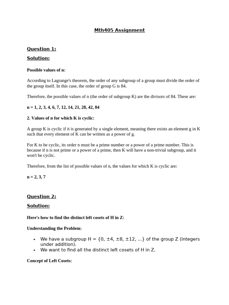 Mth405 Assignment: Possible Values of N | PDF | Mathematics | Group Theory