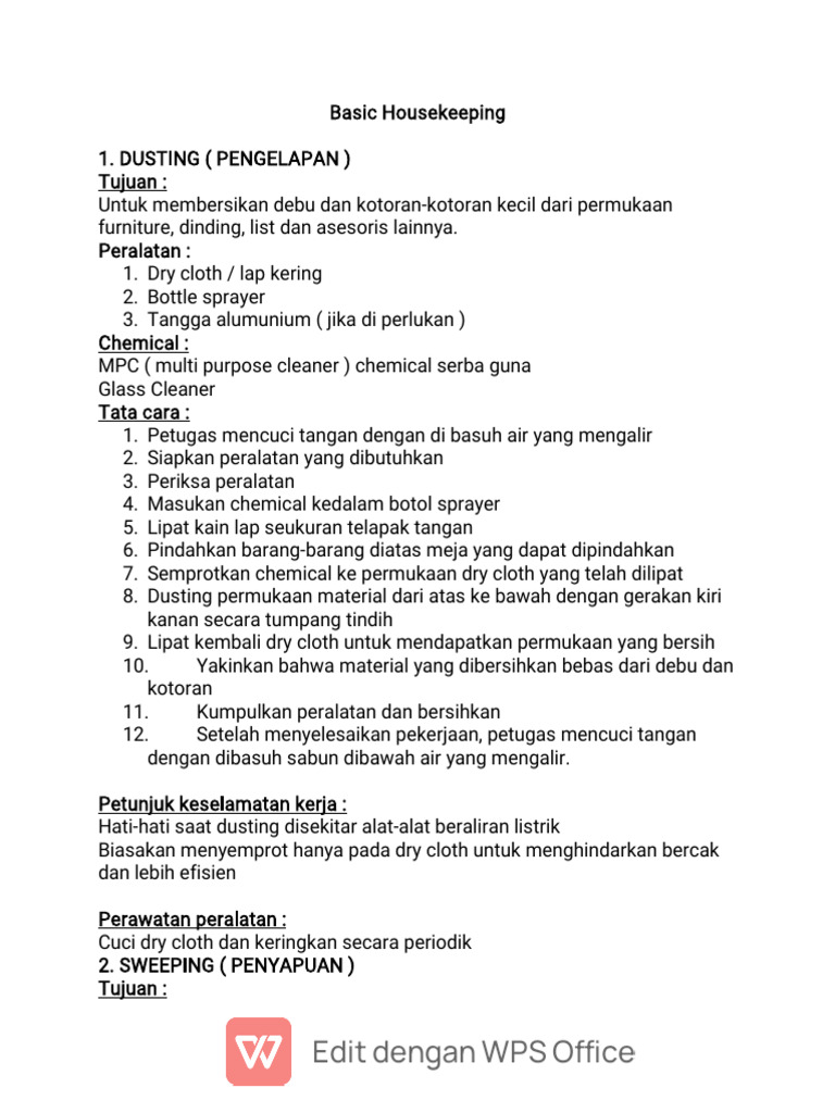 Basic Housekeeping F | PDF