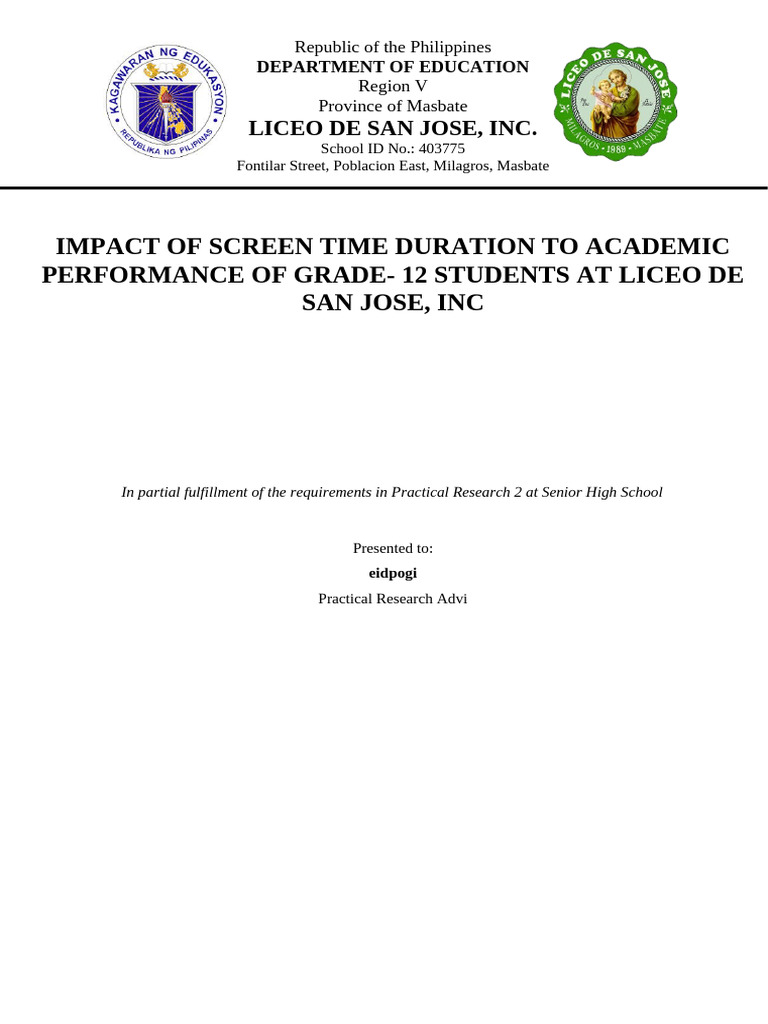Screen Time's Effect on Grade 12 Performance | PDF