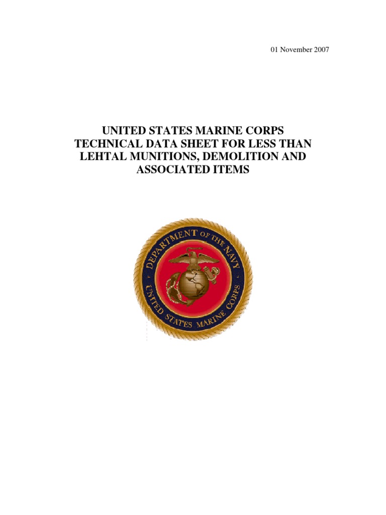 USMC Technical Data Sheet For Less Than Lethal Munitions Demolition ...
