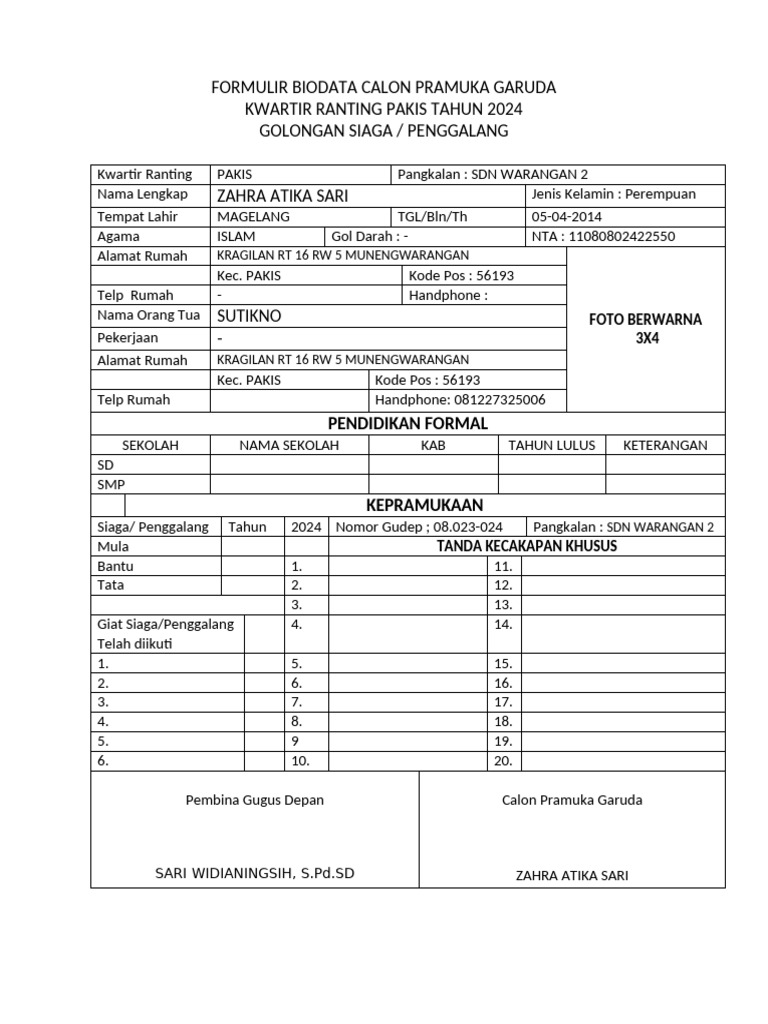 FORTOFOLIO DAN LEMBAR PENILAIAN PRAMUKA GARUDA SIAGA 2024 Wr | PDF