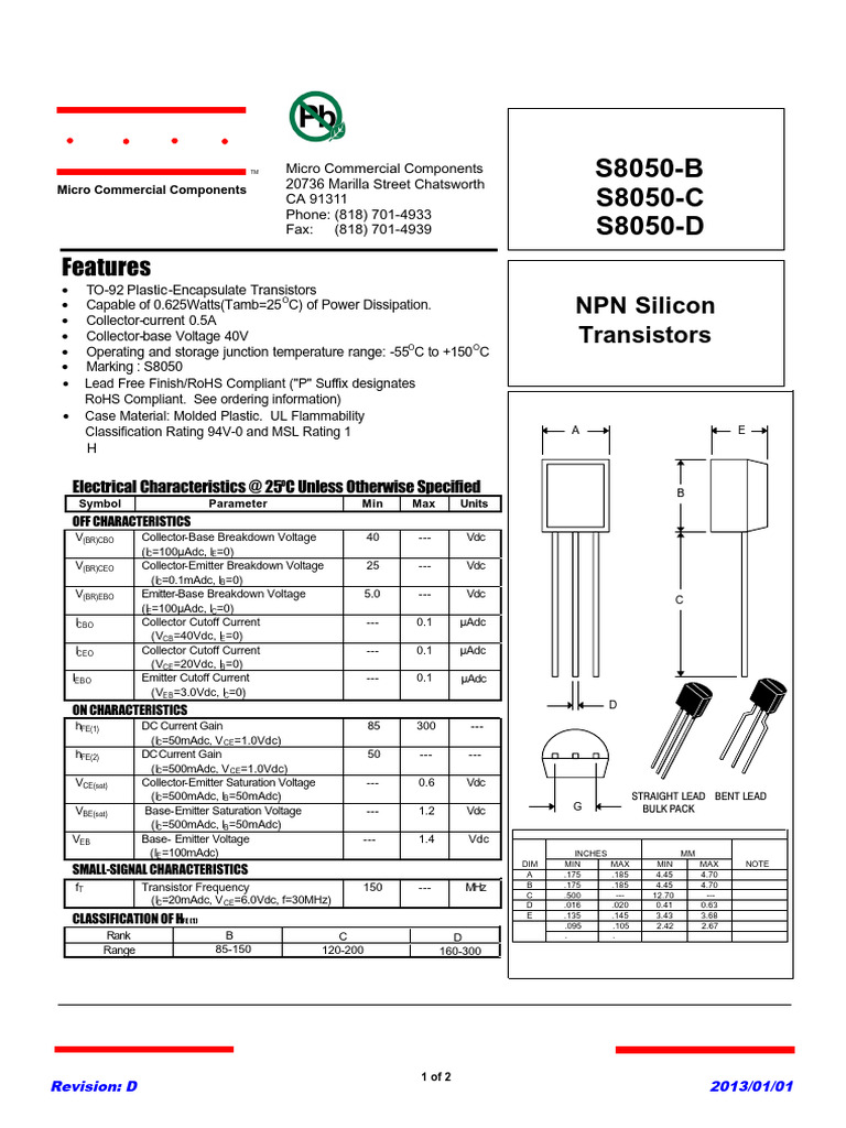 Transistor S8050_MCC | PDF | Bipolar Junction Transistor | Electrical ...