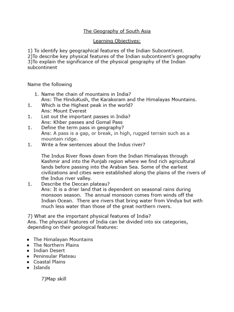 Notes-The Geography of South Asia | PDF