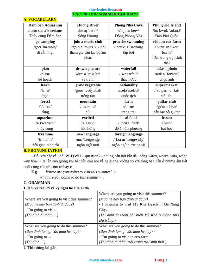 Bai Tap Anh 5 Global Unit 20 OUR SUMMER HOLIDAYS | PDF | Hanoi