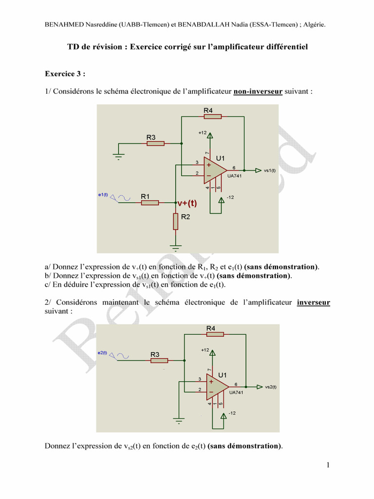 TD Rvision Ampli Diff Exo 3 Solution IM | PDF