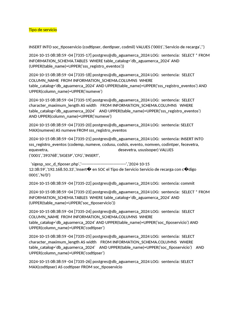 QUERYS SERVICIOS | PDF | Data Management | Databases