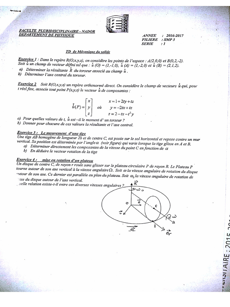 TDs Mécanique Du Solide Mohamed EL ALOUAN | PDF