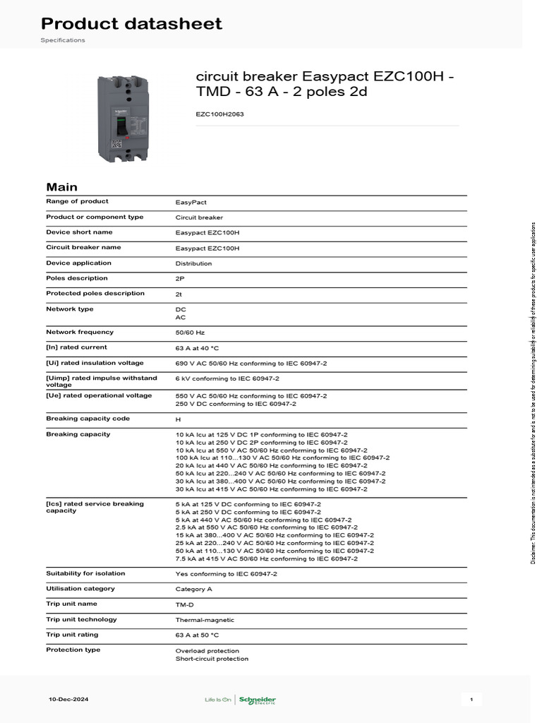 Schneider Electric - EasyPact-EZC - EZC100H2063 | PDF | Alternating ...